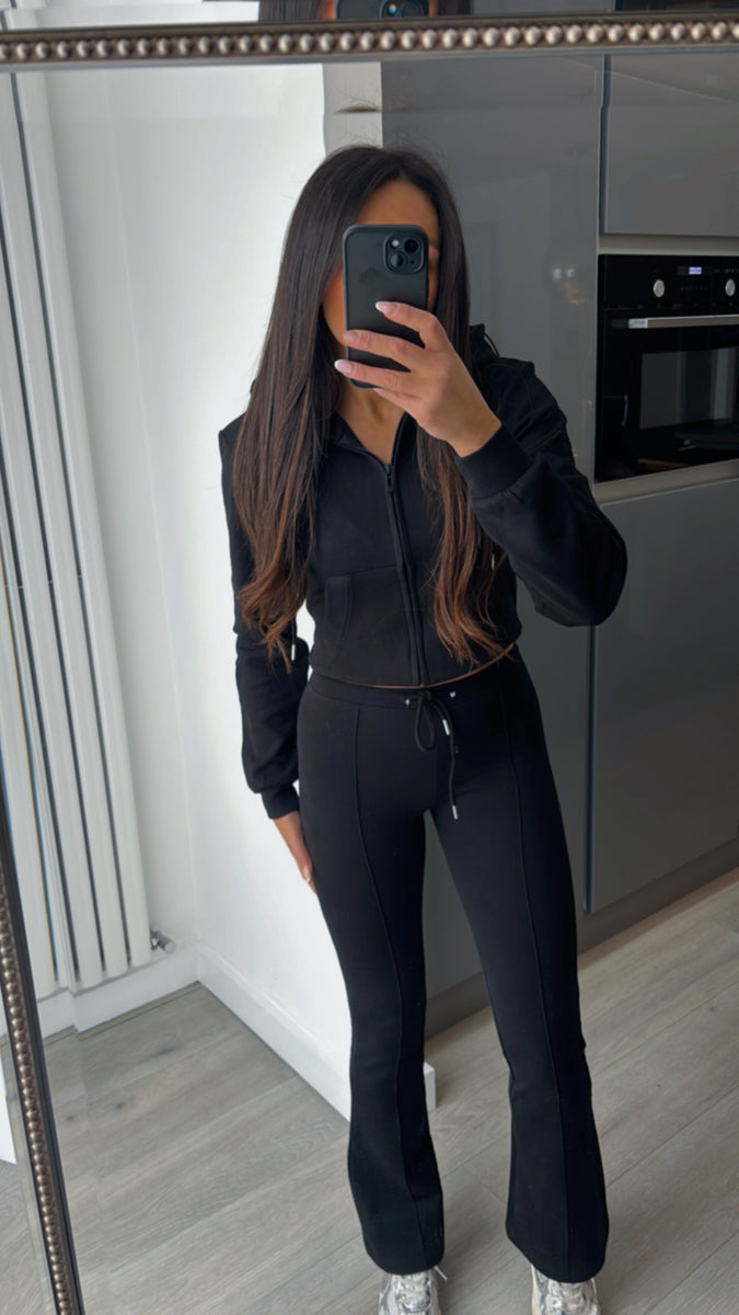 Erica flare leg tracksuit jacket loungewear set - black – LLUK
